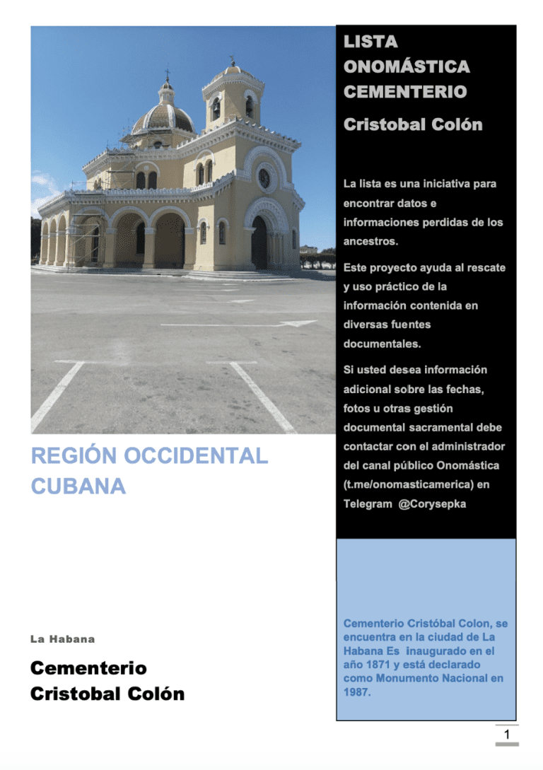 Lista Onomastica: Cemeteries - Cuba Research Project